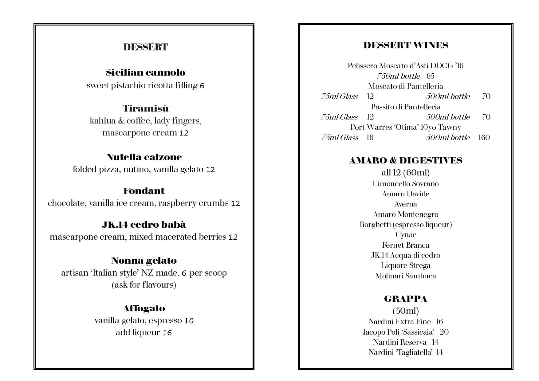 Dine in Menu | Farina Restaurant | Italian Cuisine Ponsonby Auckland