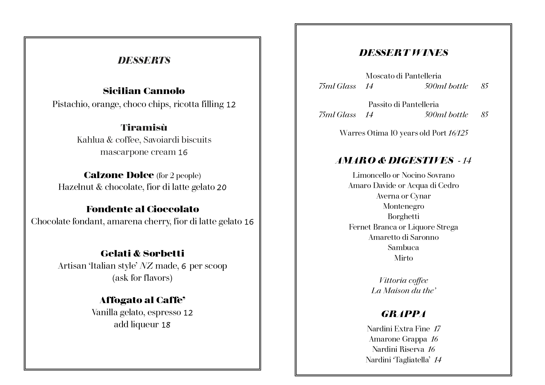 Dine in Menus | Farina Restaurant | Italian Cuisine Ponsonby Auckland