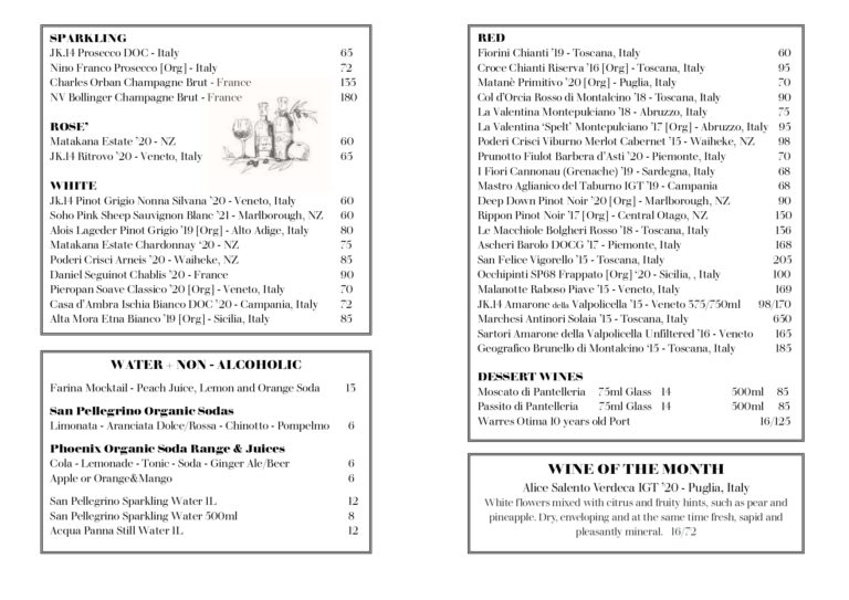 Dine in Menus | Farina Restaurant | Italian Cuisine Ponsonby Auckland