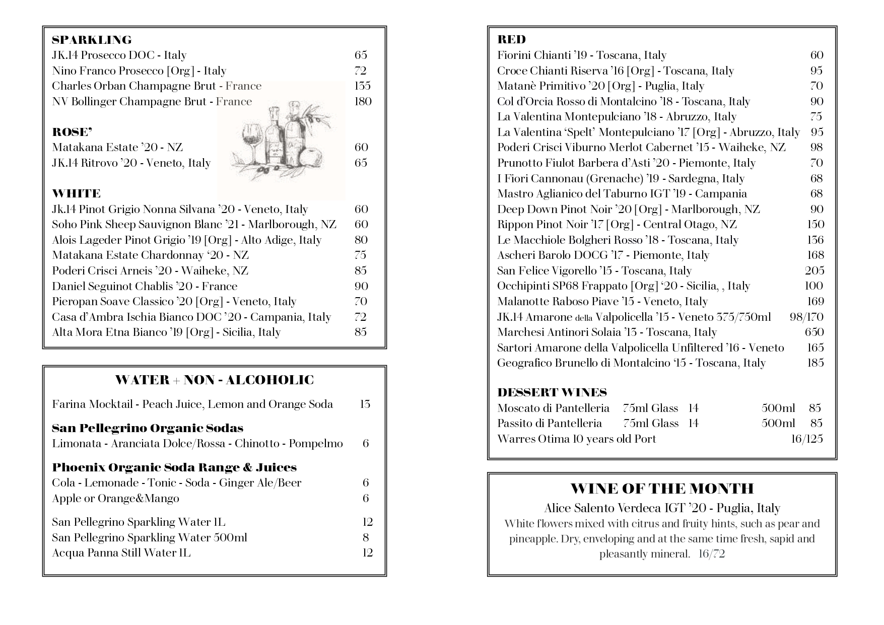 Dine in Menus | Farina Restaurant | Italian Cuisine Ponsonby Auckland