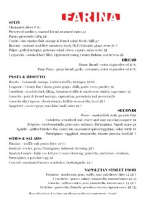 Dine in Menu | Farina Restaurant | Italian Cuisine Ponsonby Auckland