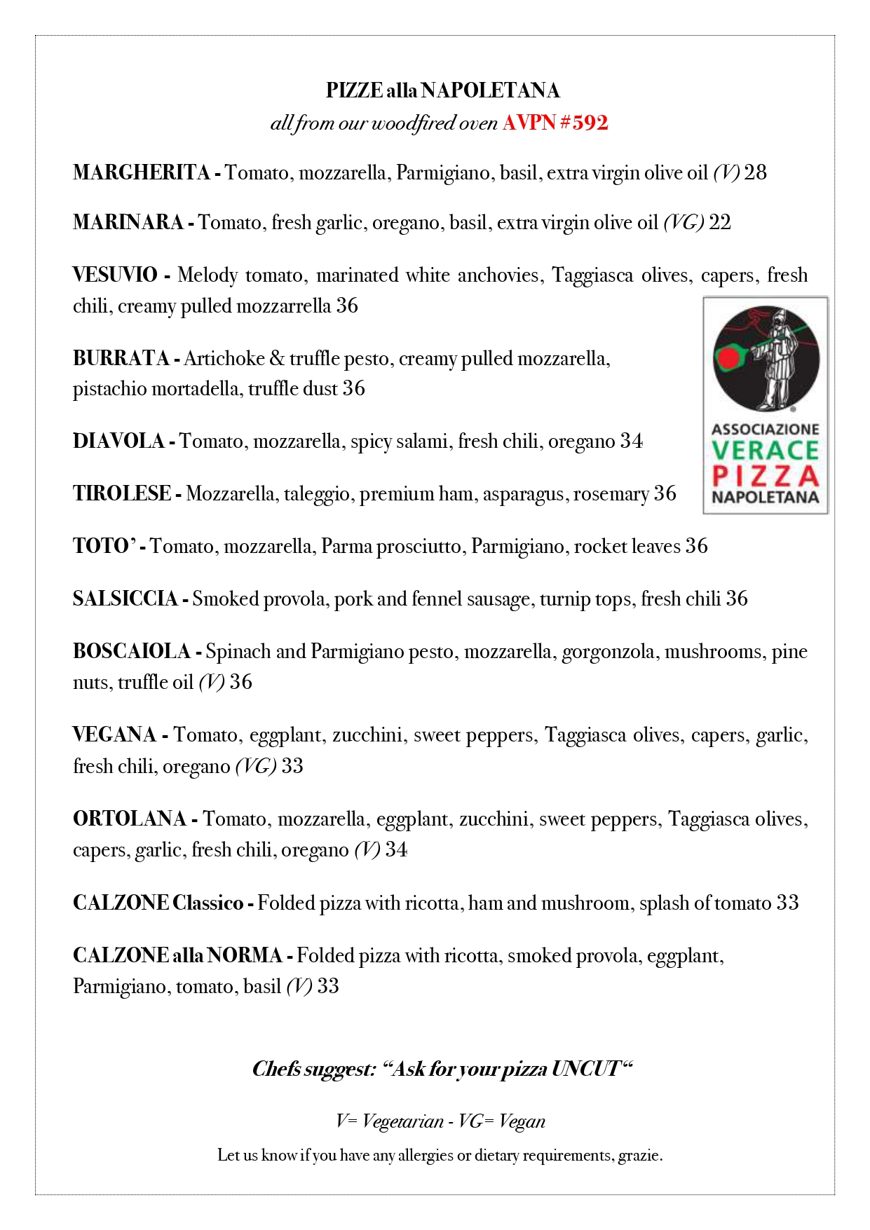 Dine in Menus | Farina Restaurant | Italian Cuisine Ponsonby Auckland