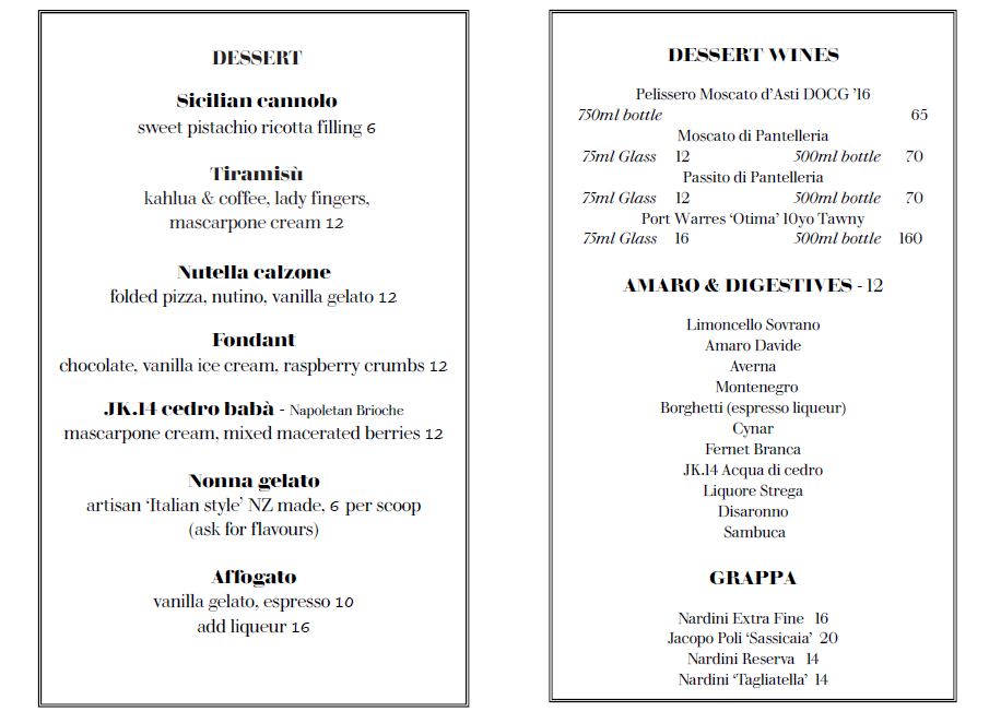 Dine in Menu | Farina Restaurant | Italian Cuisine Ponsonby Auckland